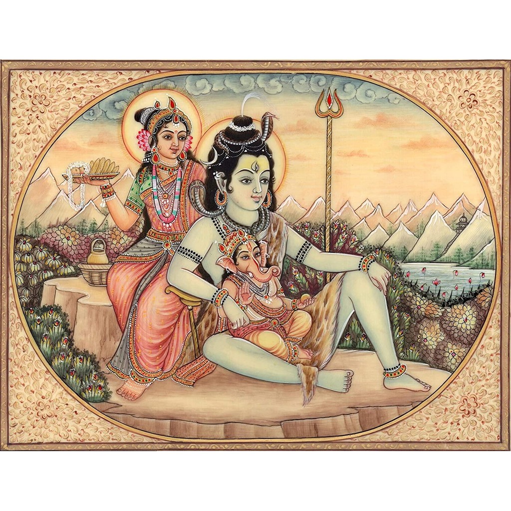 Shiva Parvati Baby Ganesha Art Handmade Spiritual Hindu Indian Decor ...