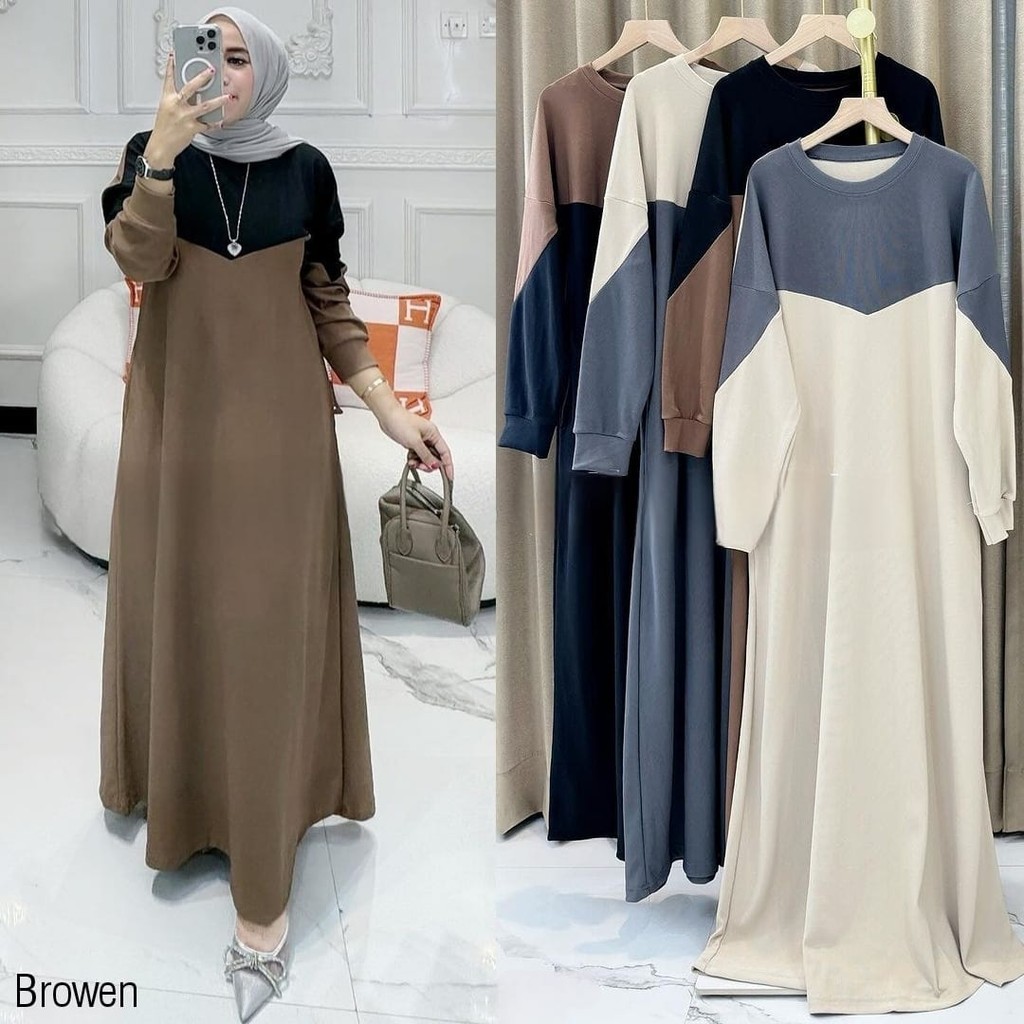 - Wilona Knit Dress Contemporary Modern Women's Muslim Gamis Two Tone ...