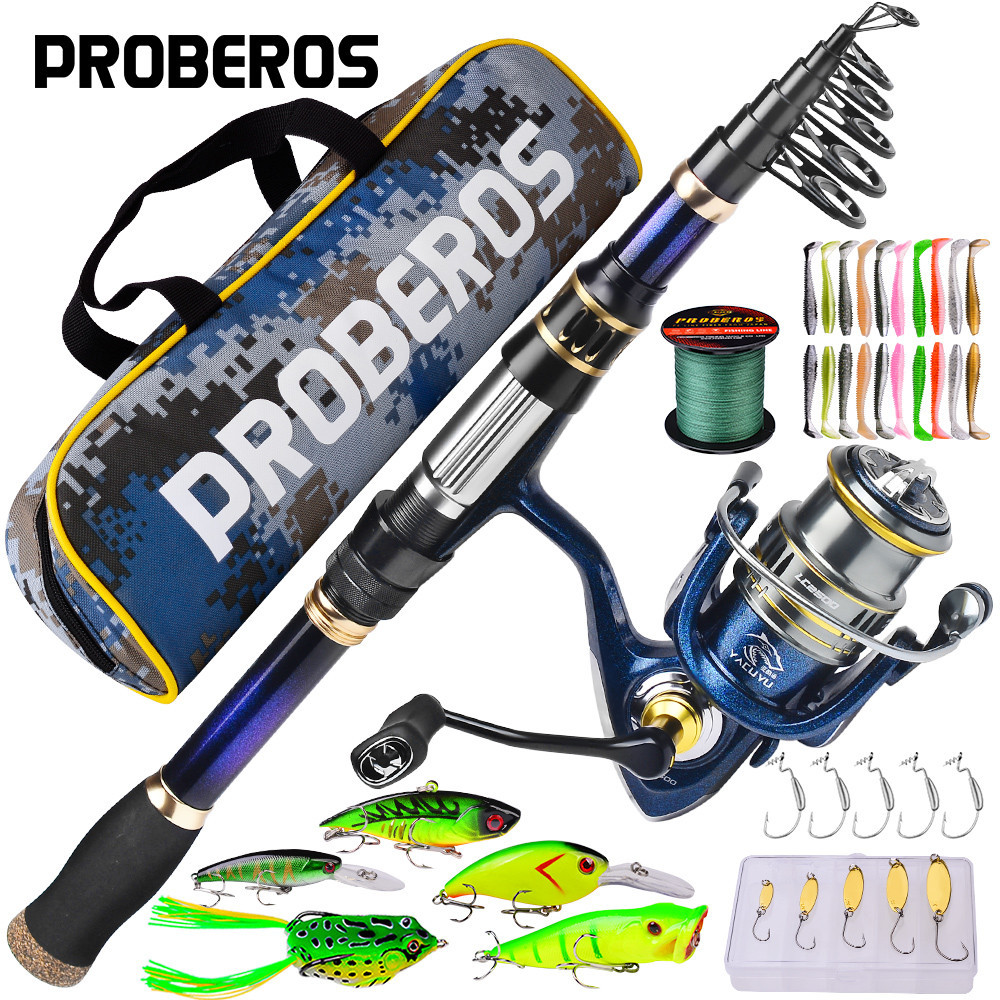 Proberos Fishing Rod and Reel Kit 1.8M-2.4M Carbon Fiber Telescopic Rod ...