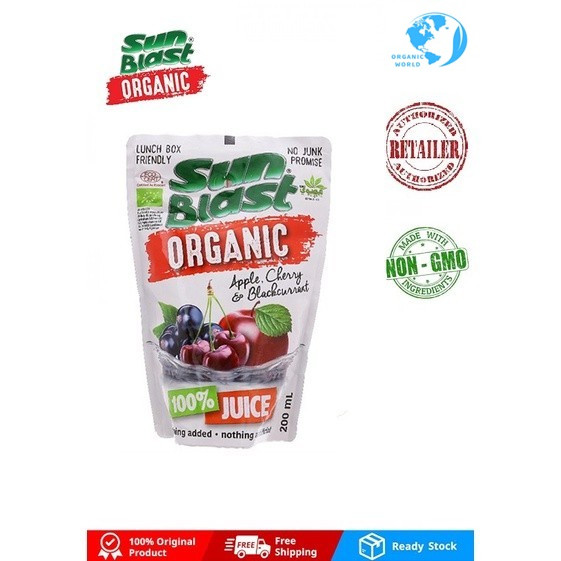 SunBlast 100% Organic Apple+Cherry+Blackcurrent Juice 1 pack (200ml ...