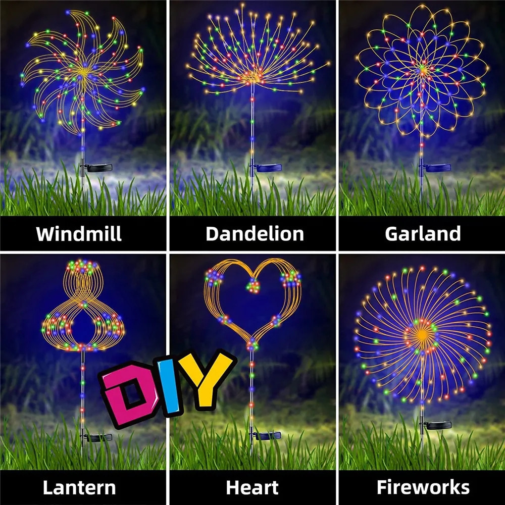 ISTOR😺8 MODE 150LED OUTDOOR SOLAR FIREWORKS LIGHT GARDEN DECO LAMP ...