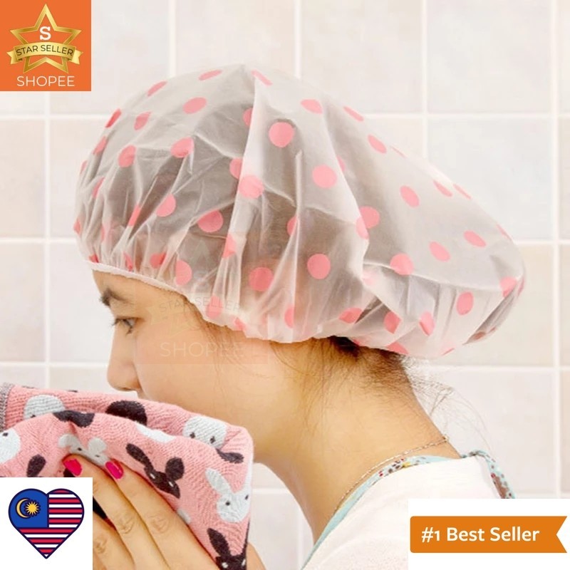 (MW)1 Piece Waterproof Bath Shower Cap / Elastic Wavy Dot Bath Hat / Women Hair Salon Styling ...