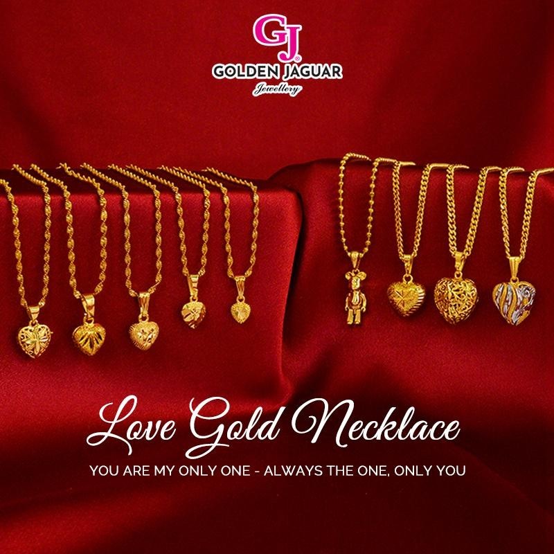 Gj Jewellery Korean Gold 24k Gold Plated Rantai Leher Emas Korea Dengan Love Pendant Love