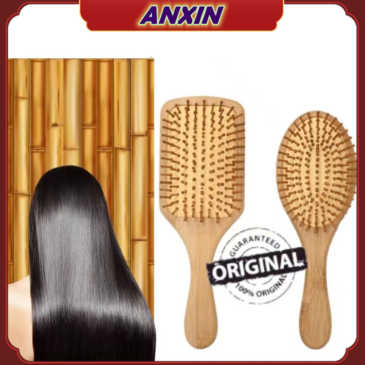 Natural Wooden Bamboo Scalp Massage Hair Growth 气垫梳子 Hair Brush Anti ...