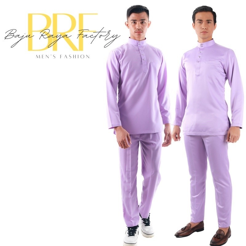 Premium Violet Purple Koshibo/Satin Matte Baju Melayu Modern Slim Fit ...