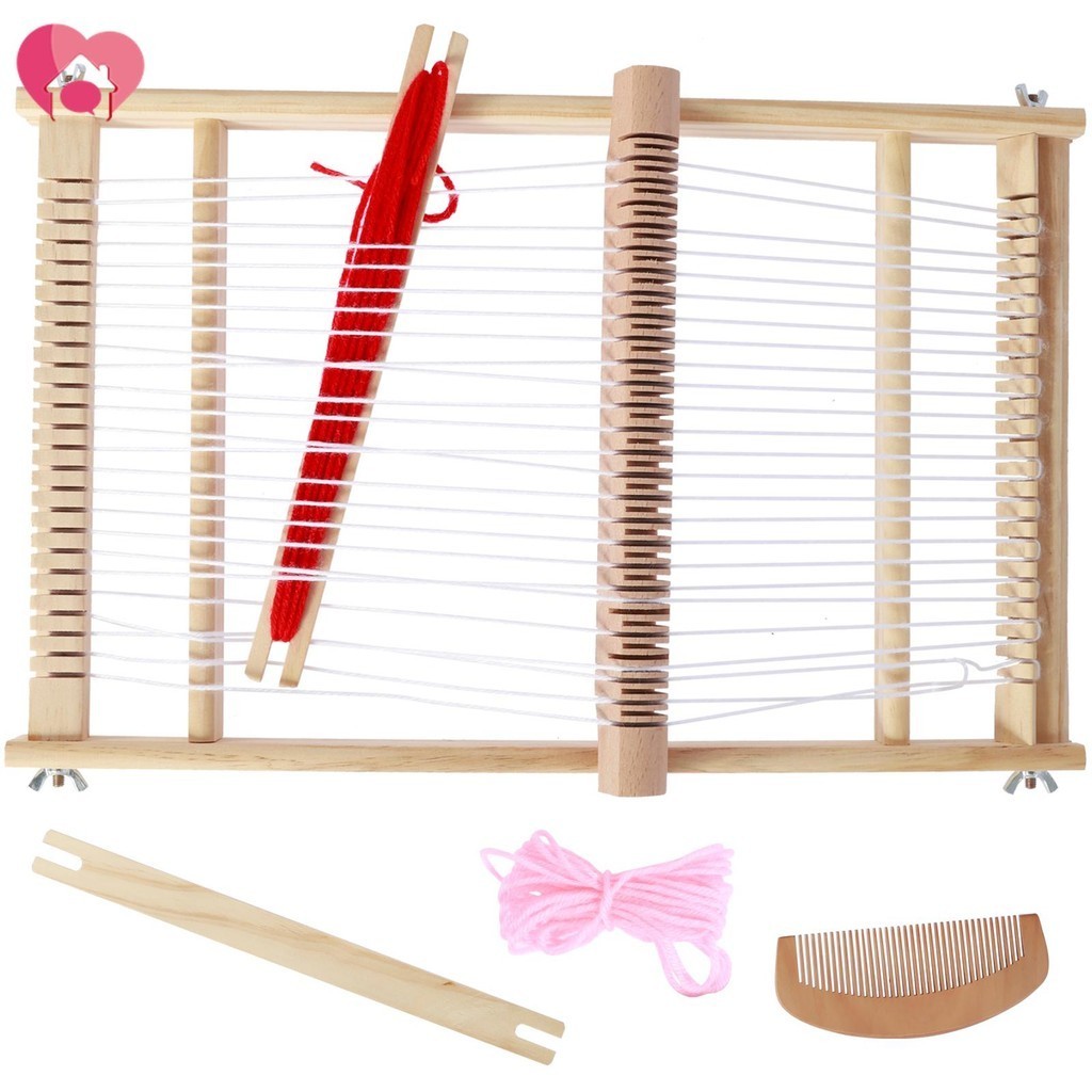 Weaving Loom Kit Complete Wooden Weaving Frame Set with 3 Colors Yarns ...