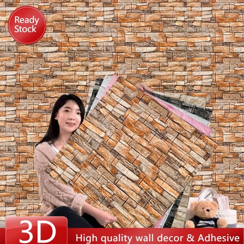 3D Wall Paper Dinding Classical Adhesive Wallpaper Brick Foam Sticker ...