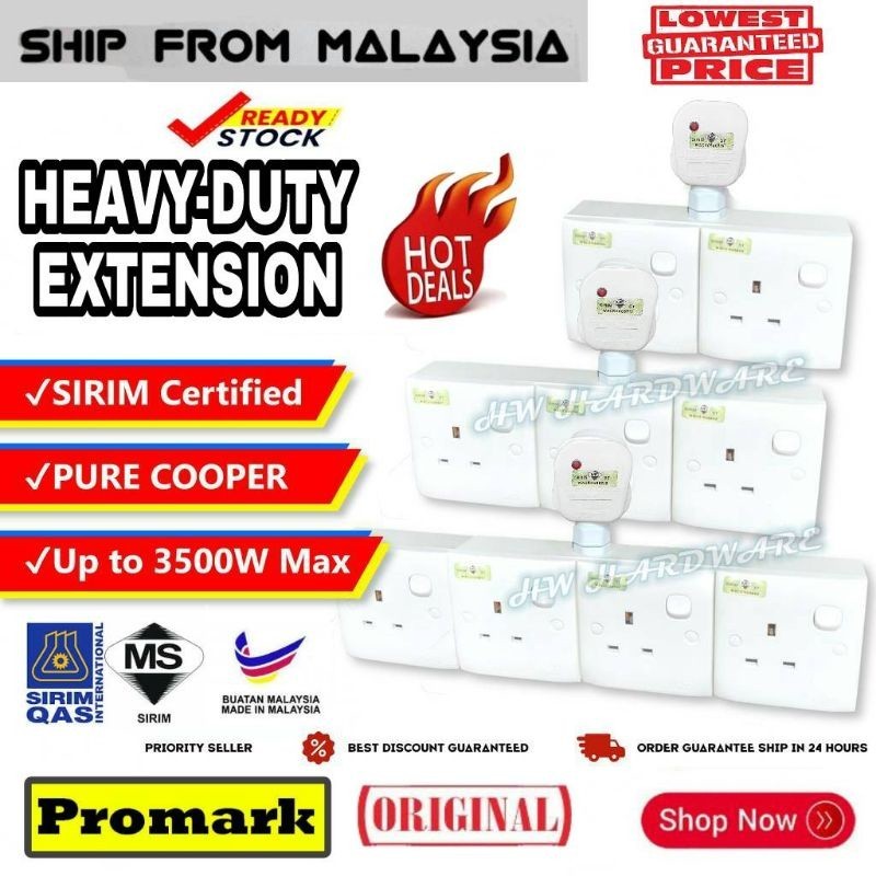 (100% PURE COPPER) PROMARK HEAVY DUTY WALL Extension 2/3/4 Way Gang T ...