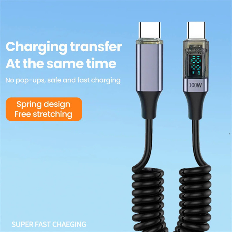 PD100W Spring Data Cable Straight/Elbow Type C Fast Charging Cable For ...