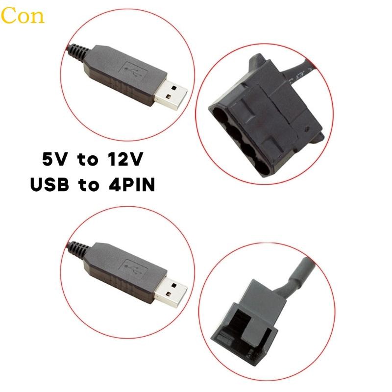 Con USB to 4Pin PWM 5V to 12V Boost Line USB Sleeved PC Fan Power ...