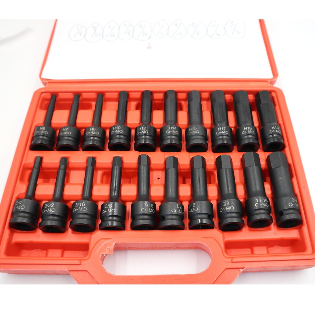20pcs 1/2 Inch CRV Metric and Imperial Hexagon Sockets Impact Wrench ...