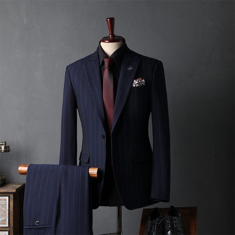 Striped Suit Suit Men Full Set Groom Suit British Style Groomsmen ...