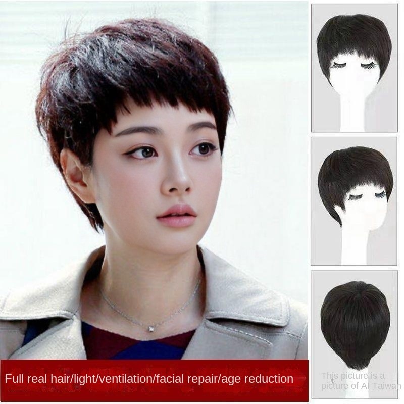 Wig Female Short Hair Full Head Realistic Full Round Face BOBo Head ...