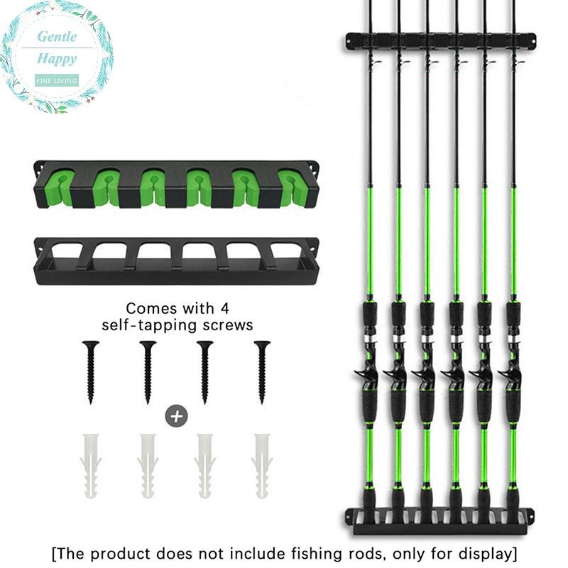 GentleHappy Fishing Rod Holders 6-Rod Rack Vertical Pole Holder Wall ...
