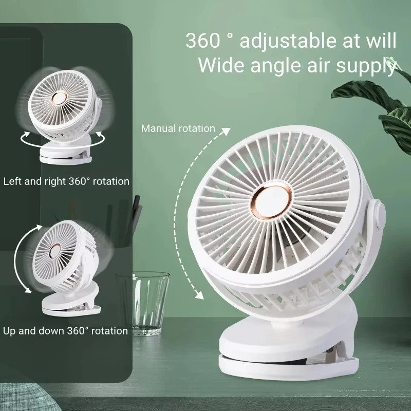 Portable Table Clip FanRechargeable Mini Desk Stand Fan 360 Degree ...