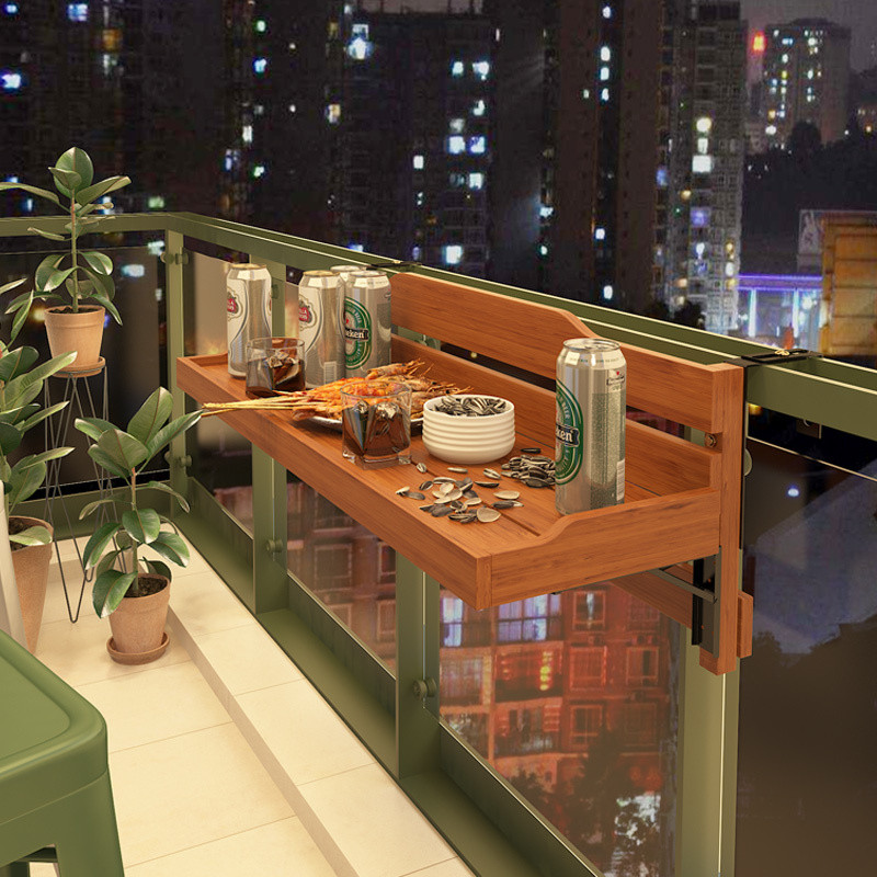 Balcony Table Railing Hanging Table Small Bar Wooden Table Folding ...
