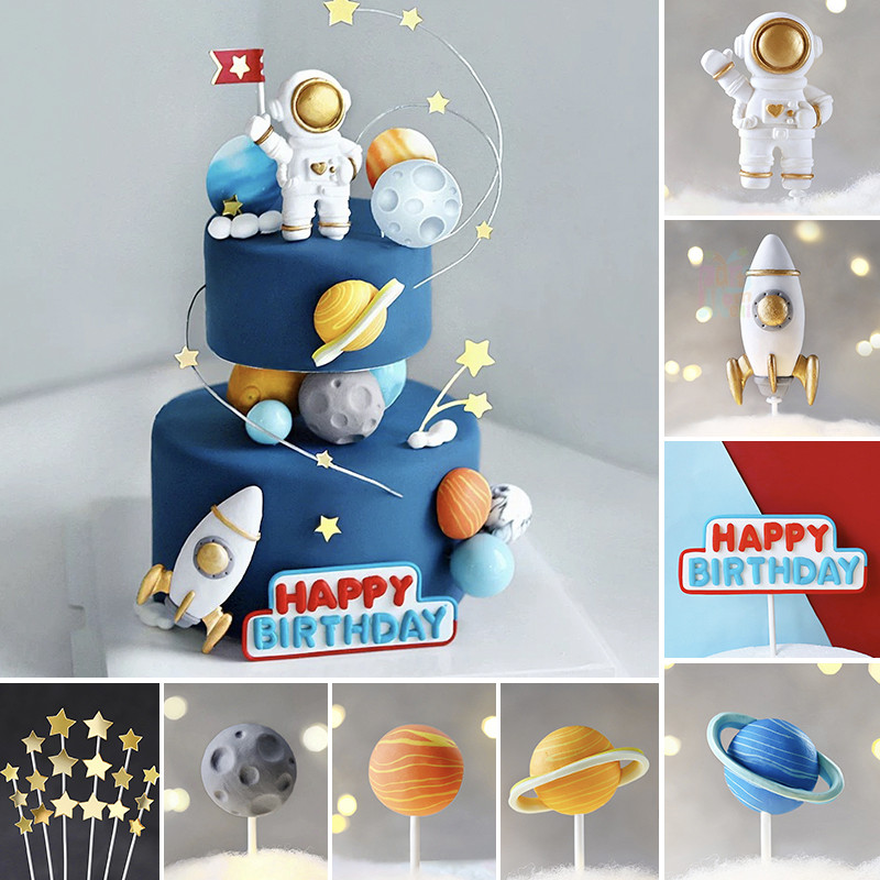 Rocket Stars Astronaut Cake Topper Blue Planet Cupcake Topper for Outer ...