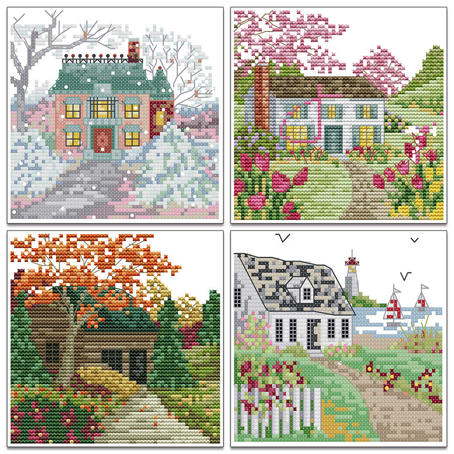 Cross Stitch Set, Four Seasons, Beautiful Countryside, Scenery, 14/11CT ...