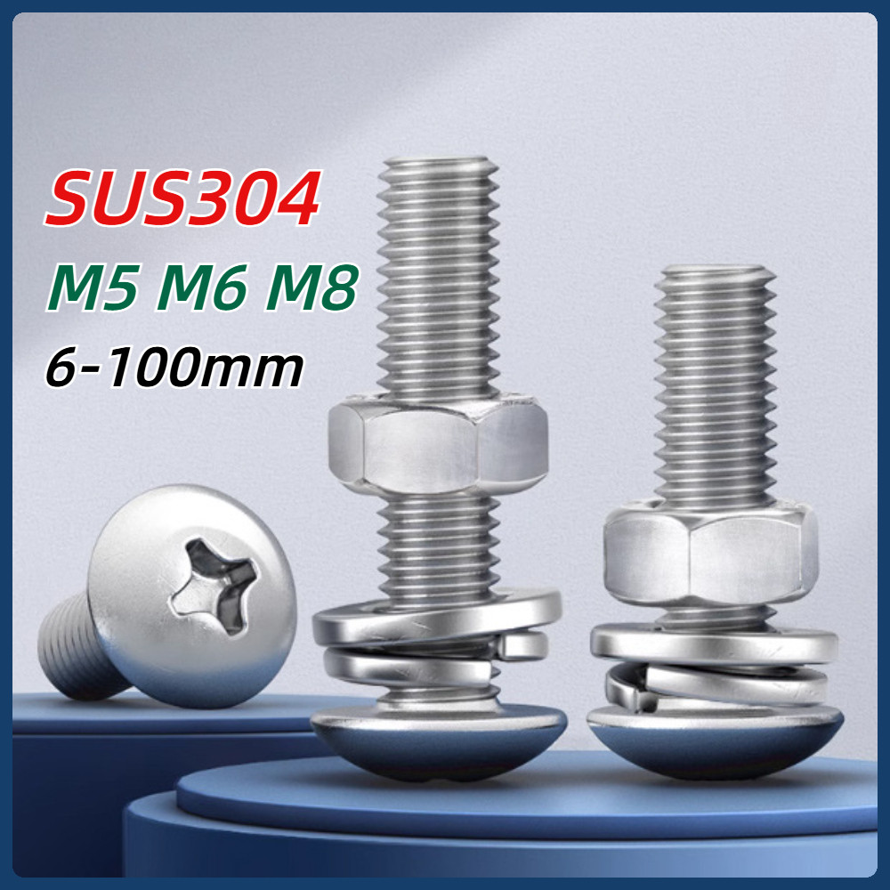 [MX1] Set Gabungan Skru Kepala Truss Phillips, Nat dan Rondela 304 ...