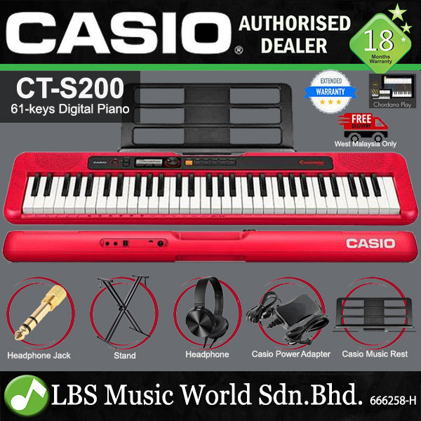 Casio CT-S200 61 Key Casiotone Electric Keyboard Full Package Music Piano Red (CTS200 CT S200 ...