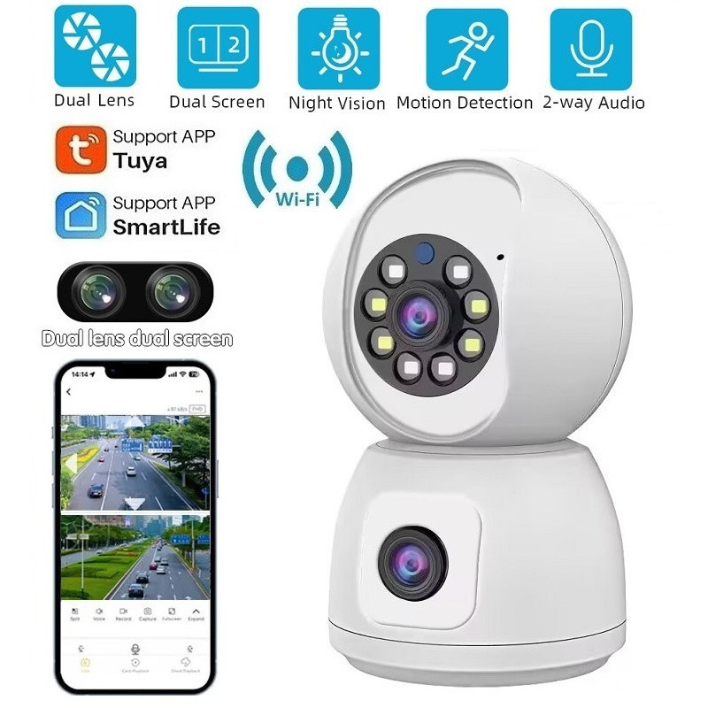 Tuya Smart 4MP Dual Lens WiFi IP Camera Dual Screen HD Colours Night ...