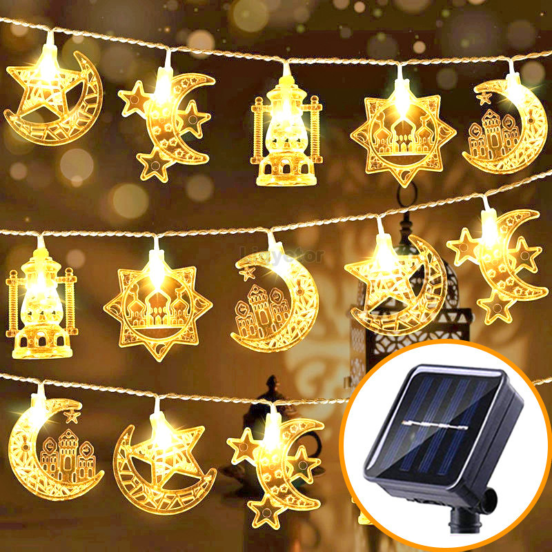 Ligyetor Waterproof Ramadan String Lights Moon Star Castle Lantern ...