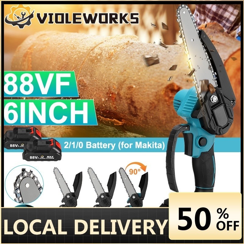 88VF 6inch Electric Chain Saw Rechargable Chainsaws One-handed Lithoum ...