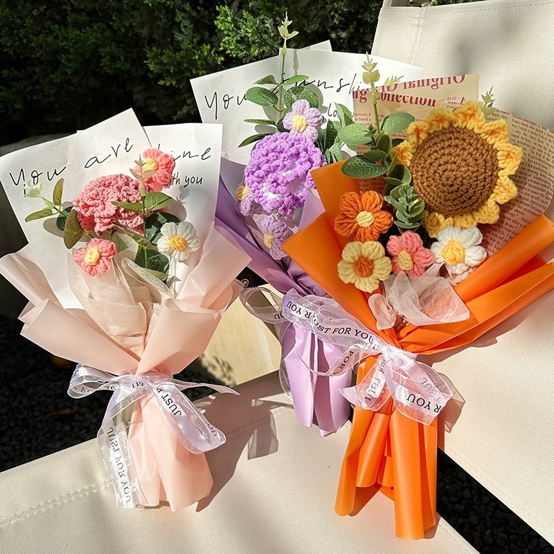 Ins Sunflower Bouquet Colorful Hand Woves Knitted Flower Mother's ...