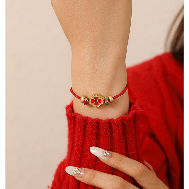 Chen Style Floating Dream Original Retro Four-leaf Clover Oil Drip Red ...
