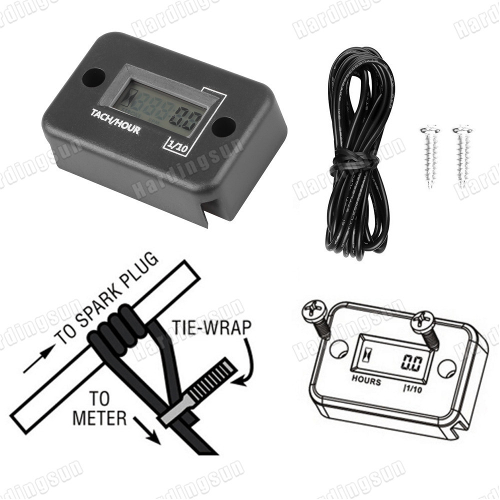 LCD Tach Hour Meter Waterproof Engine Counter Gauge Tachometer Meter ...