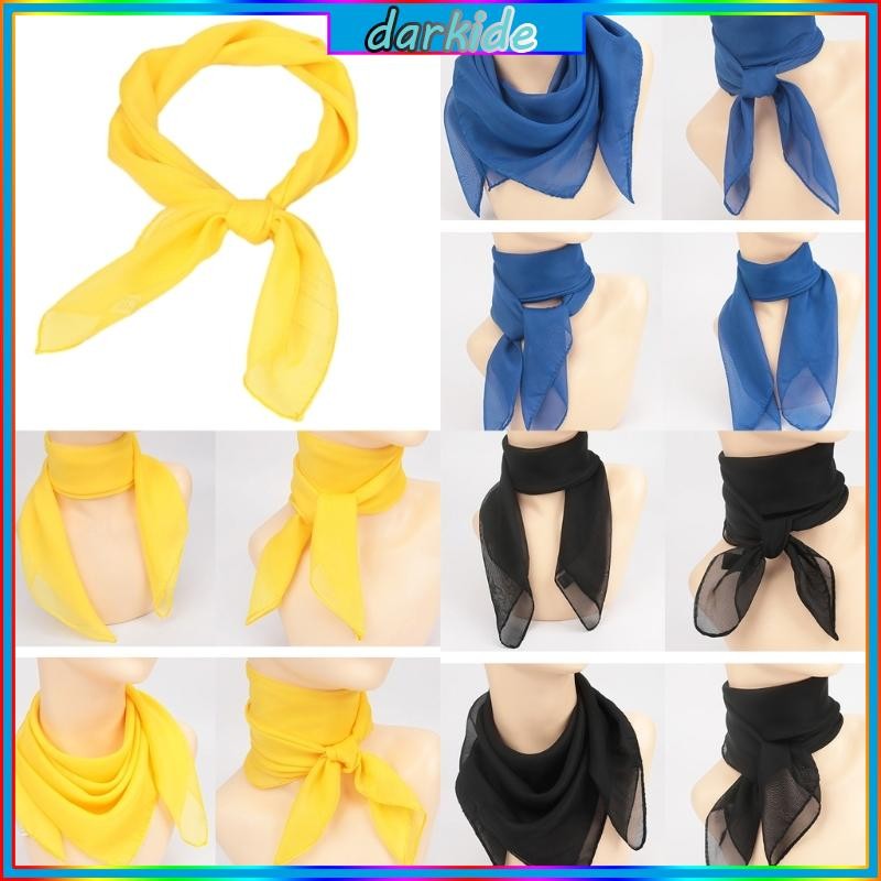Dark Square Ribbon Neck Scarf Square Handkerchief Solid Sheer HeadScarf ...