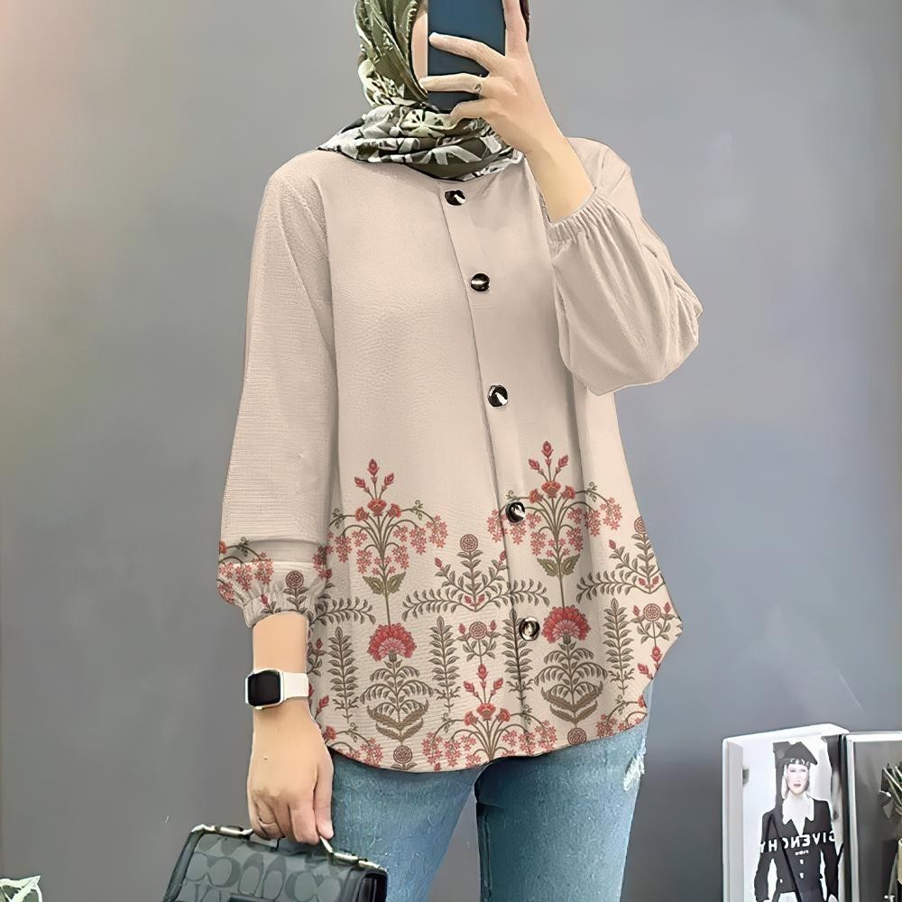 Baju Muslimah Blouse Style Elegant White Blouse Flowers Muslimah Tshirt ...