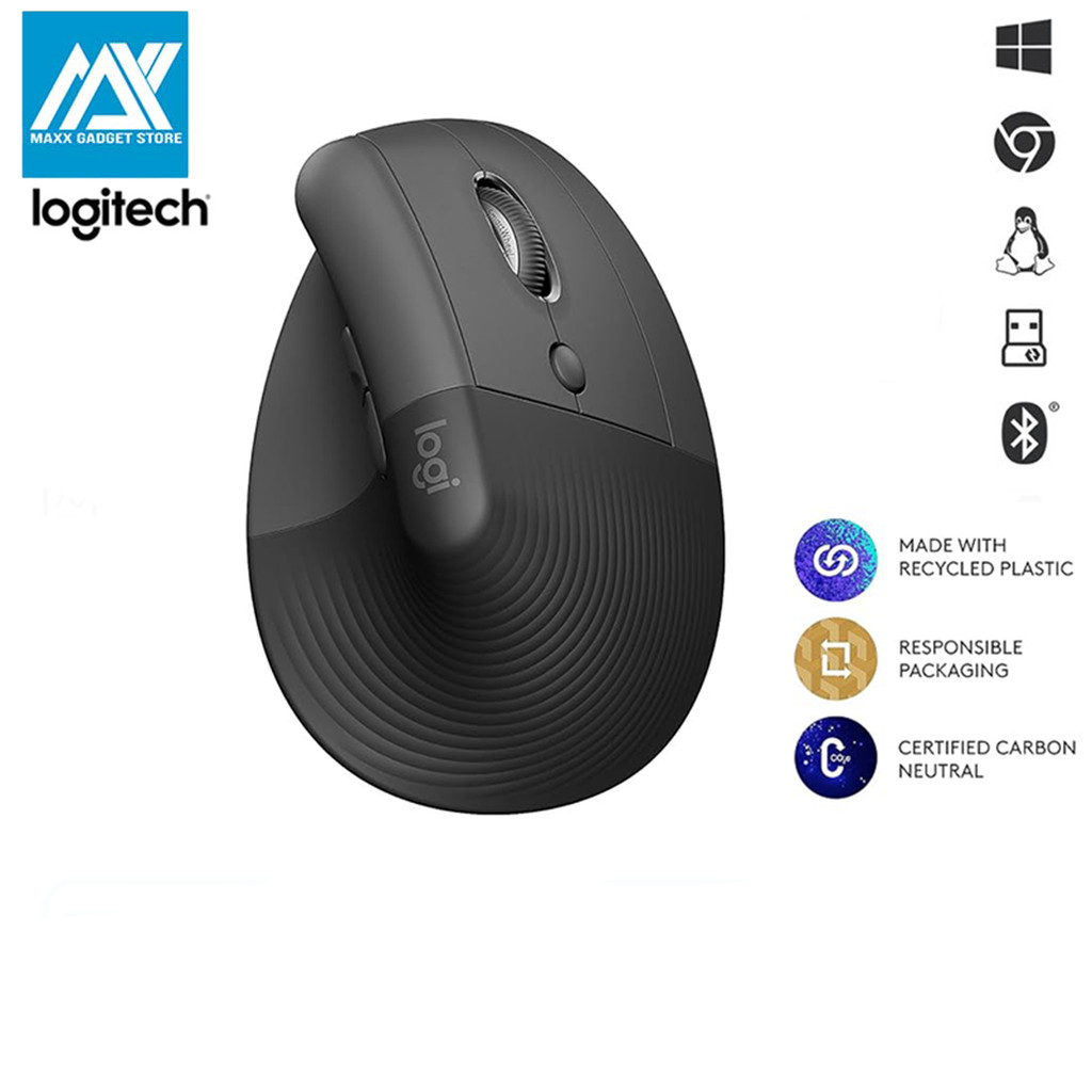 Logitech Lift Vertical Ergonomic Mouse, Wireless, Bluetooth or Logi ...