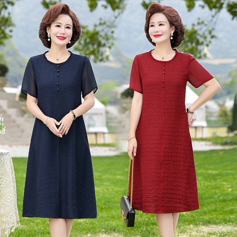 Western Style Mother Wear Solid Color Dress Short Sleeve Cover Belly ...