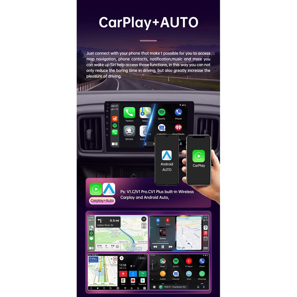 8-Core A53 2.0GHz Android 14 Car Radio with QLED Touchscreen Wireless ...