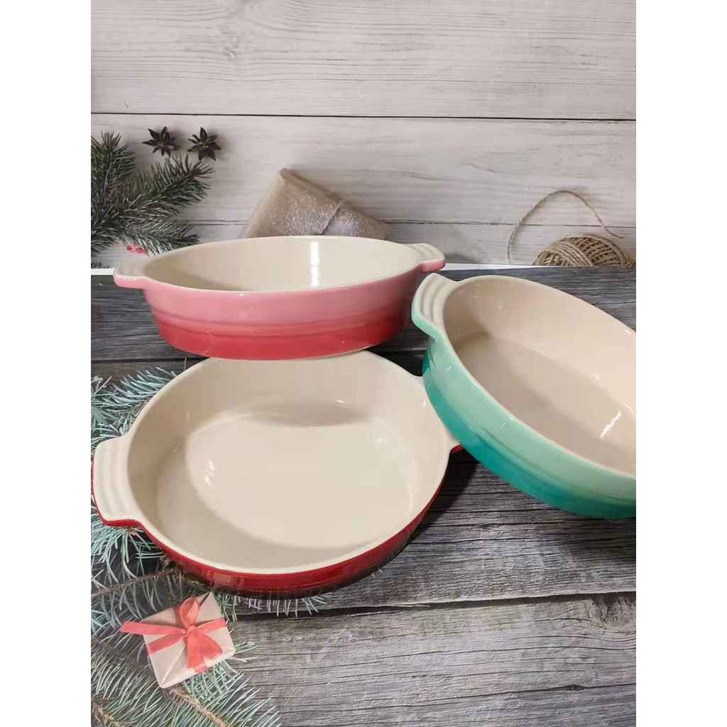 French LE CREUSET cool color stoneware porcelain oval double ear grill ...