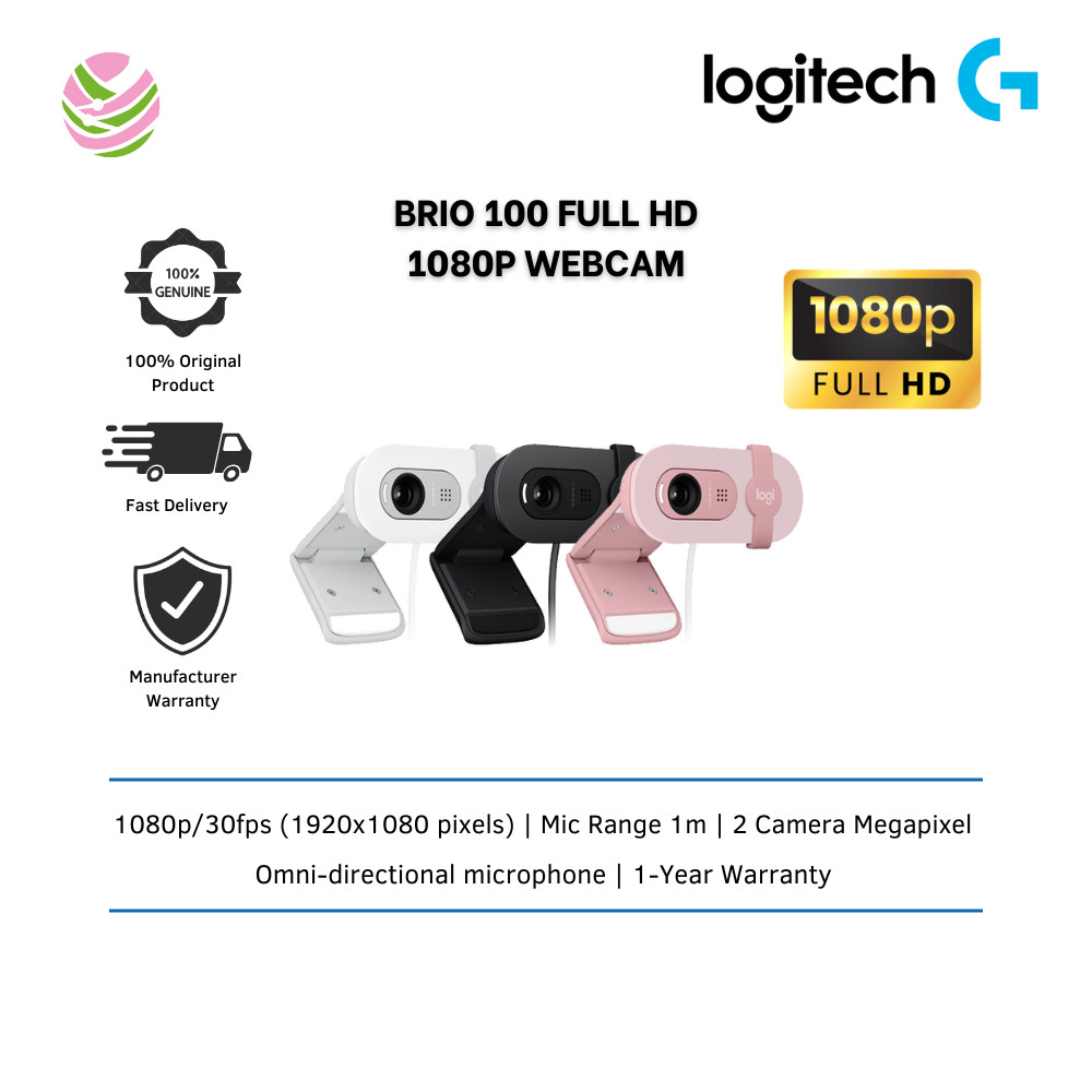 Logitech BRIO 100 Full HD 1080P Webcam with Auto-Light Balance, Privacy ...