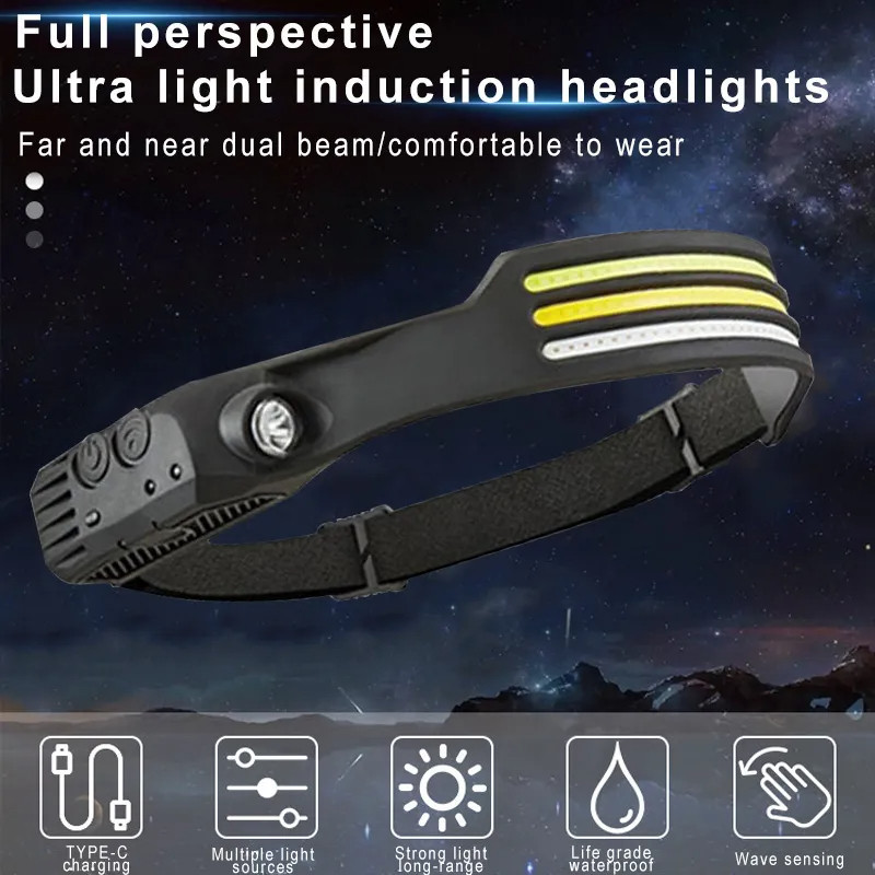 LED Headlamp with All Perspectives Induction Illumination 2 in 1 Lightweight Head Lights ...