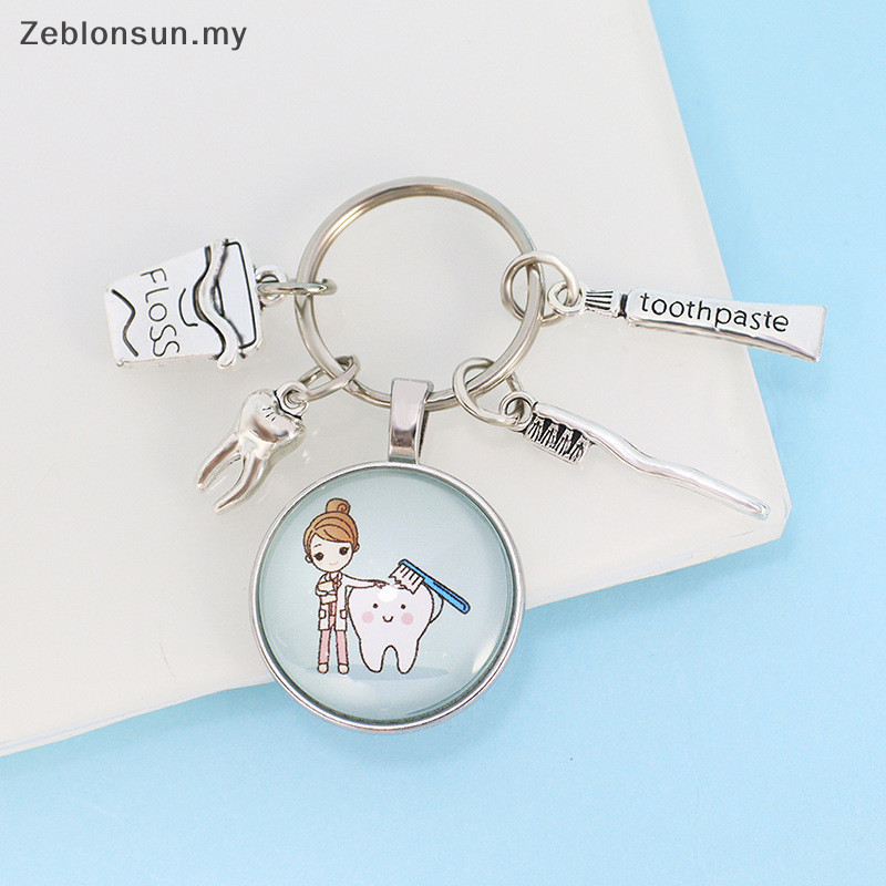 # beauty # New Creative Cute Cartoon Teeth Pattern Medal Keychain Glass ...