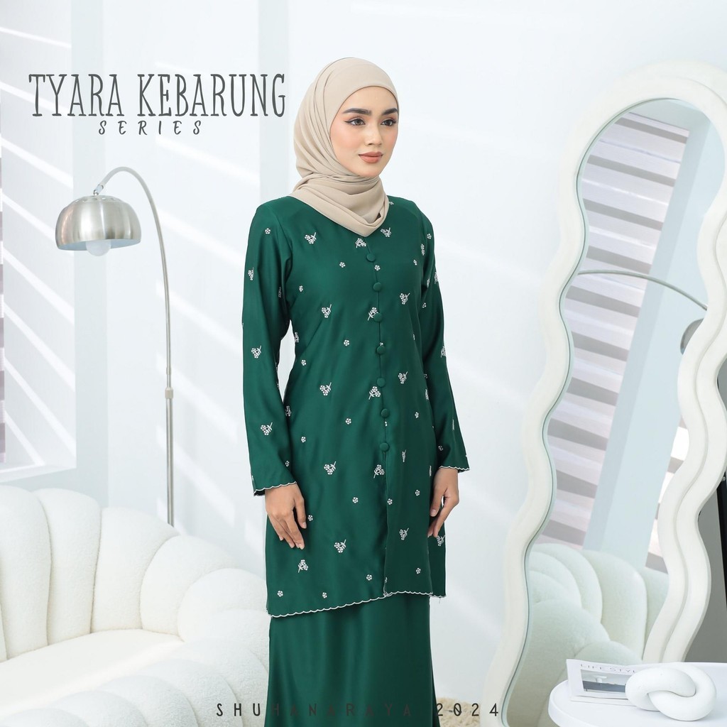 SHUHANA Baju Raya Family Set Sedondon Emerald Green 2024 Viral Baju Kurung Moden 2024 Tyra ...