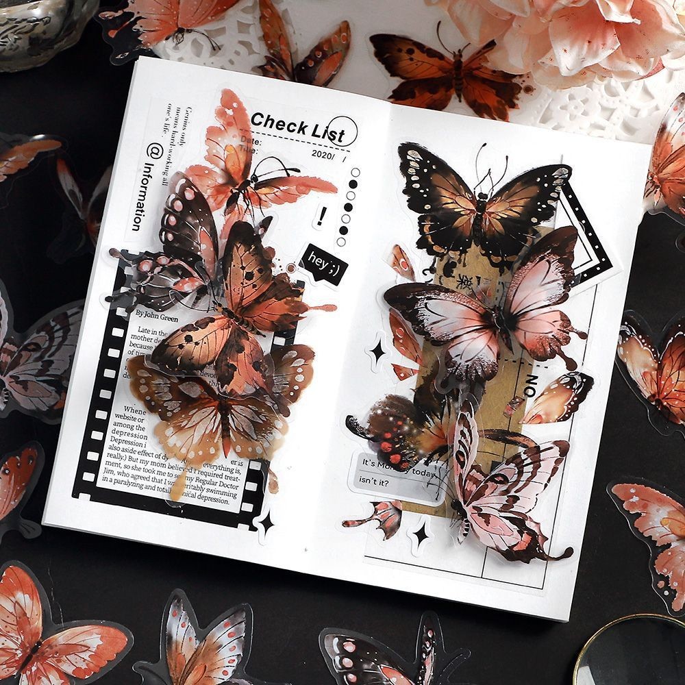 ENWEI 15 Pcs [Butterfly Book Series] Vintage Journal Stickers PET ...