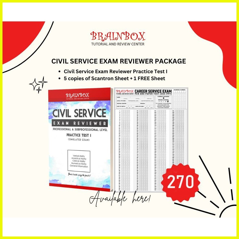 Brainbox Civil Service Reviewer (Simulated Exam) with Scantron | Shopee ...