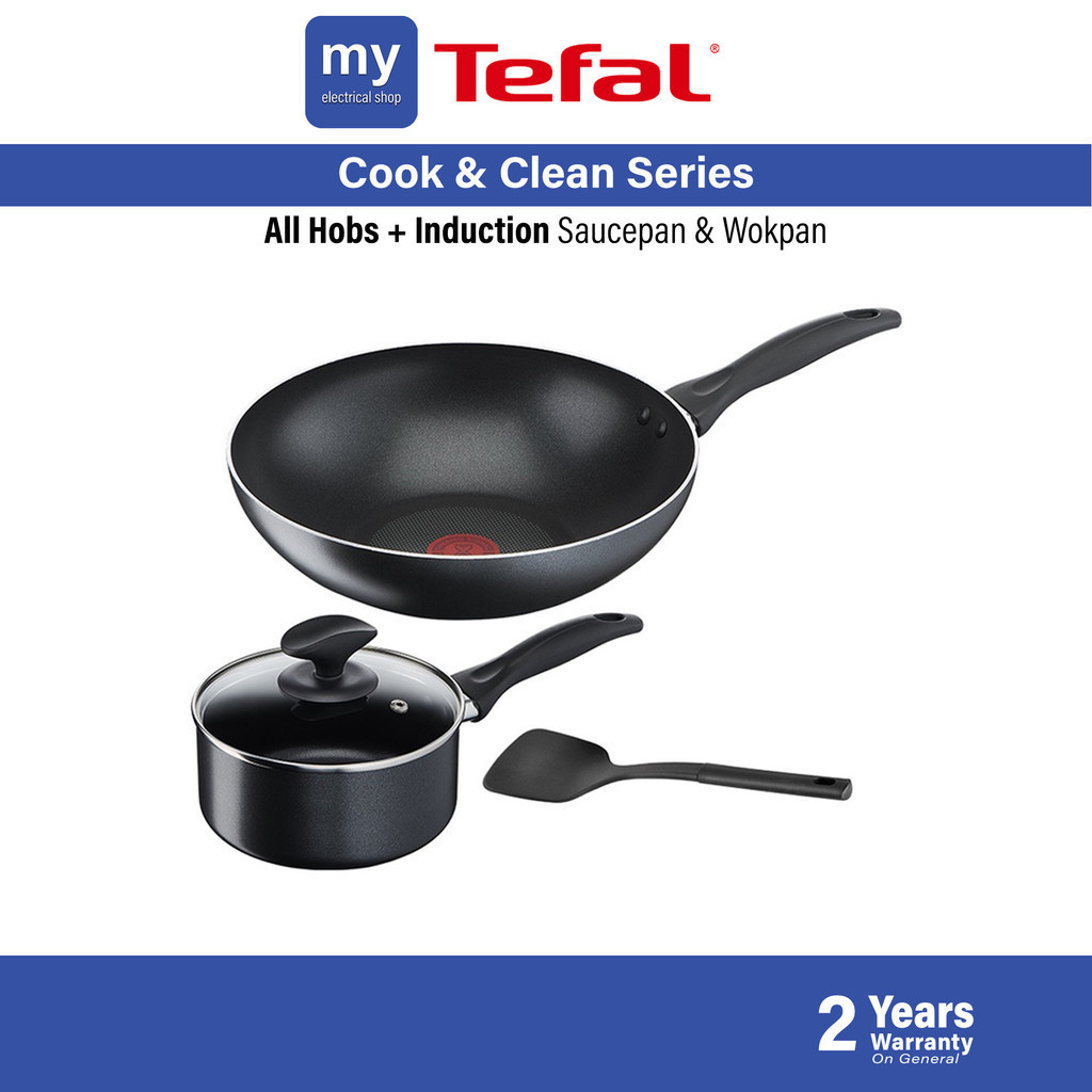 Tefal Cook & Clean Series All Hobs Induction Saucepan + Wokpan B225S405 B225S4 B225S | Shopee ...