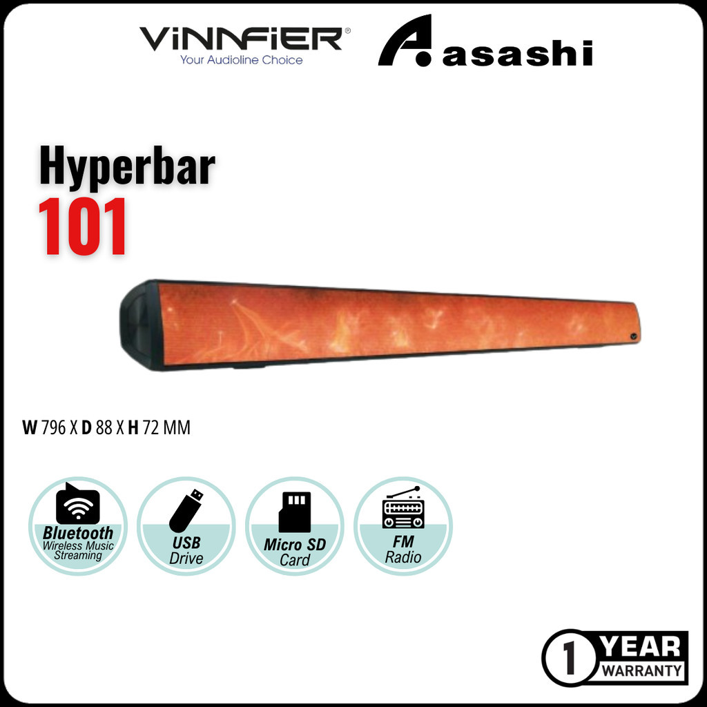 Vinnfier VF Hyperbar 101 BT Bluetooth 50W Home TV Soundbar with 8 Light Show LED / HDMI / USB ...
