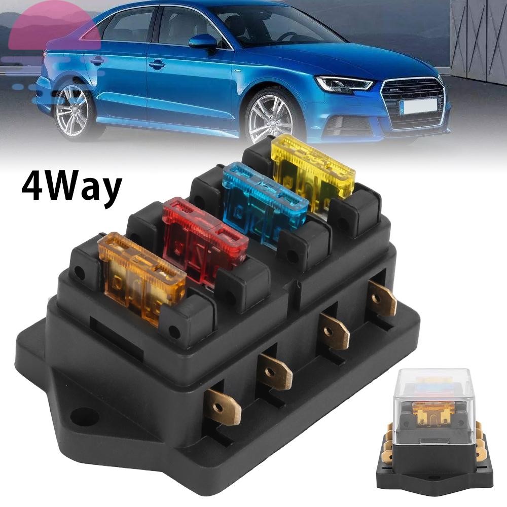 4-Way Fuse Block Car Fuse Block Fuse Box Holder with 12 Fuse Blades and ...