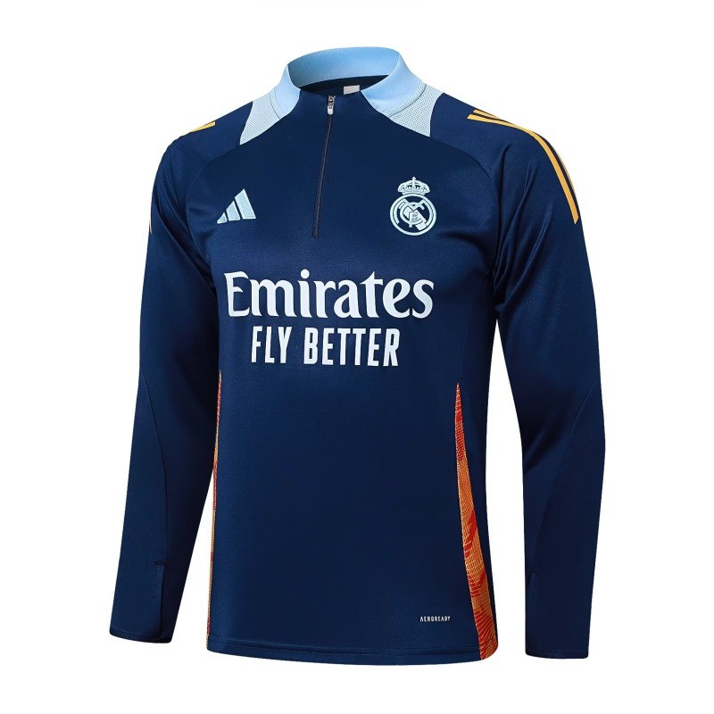 24-25 Half Pull Real Madrid Royal Blue Long Sleeve Soccer Jersey S-XXL ...