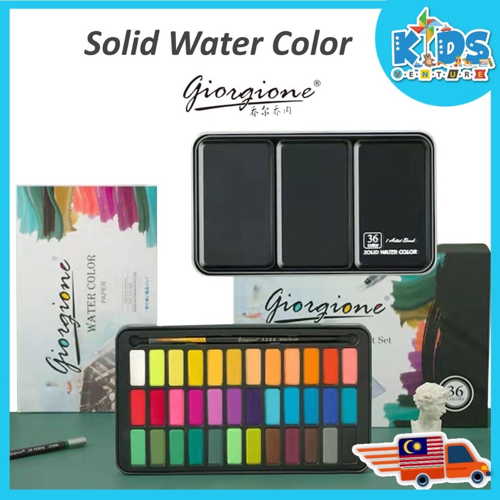 Giorgione 36 Colors Solid WaterColor Paint Set Metal Iron Box with Tool ...