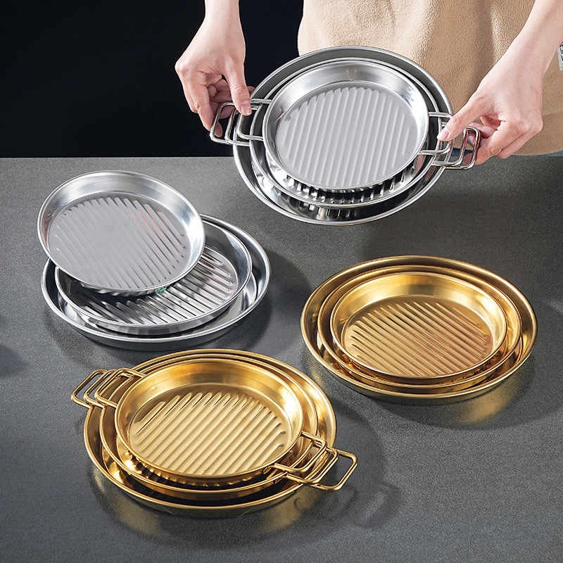 Korean Style Stainless Steel Baking Pan Double Ear Pizza Pan Household ...