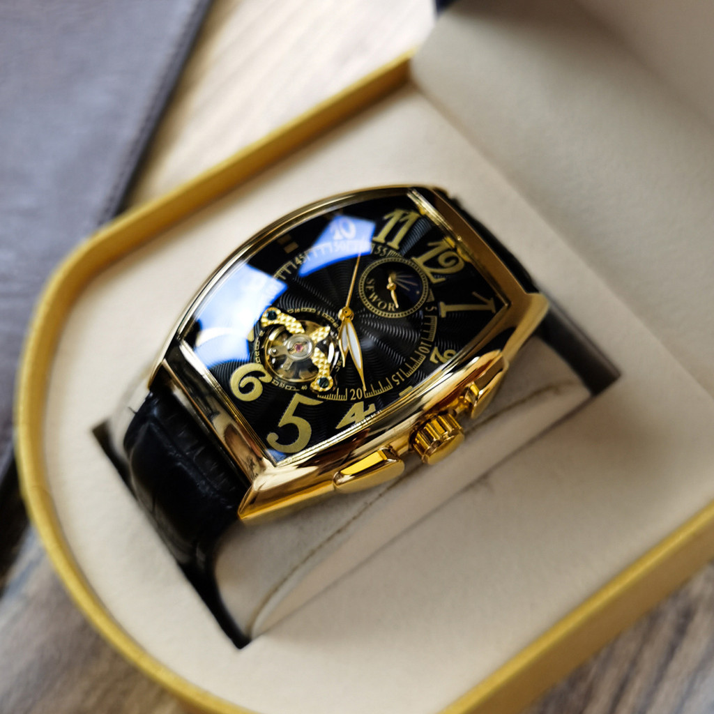 New barrel-shaped fully automatic wheel hollow mechanical watch for men ...