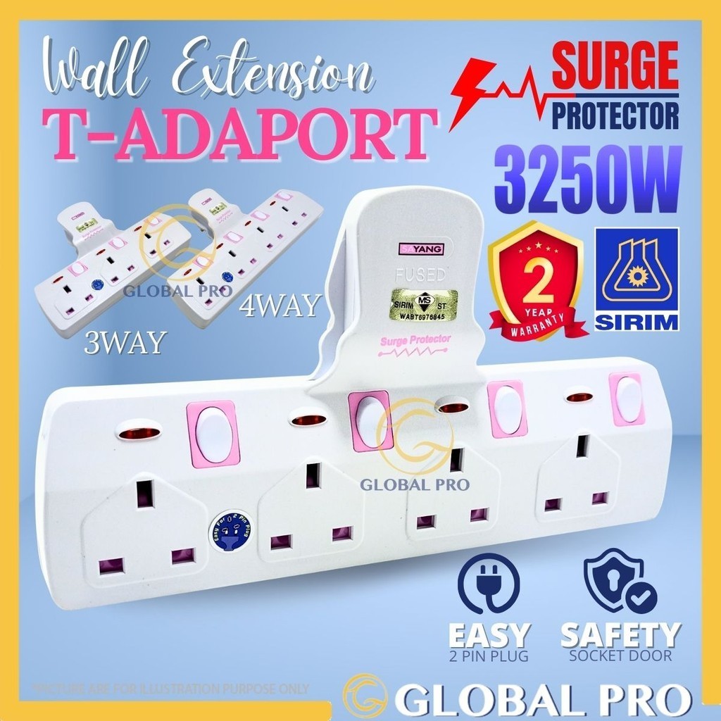 [sirim] T Adaport Trailing Extension Socket Extension Sirim Extension Socket Easy 2 Pin Plug